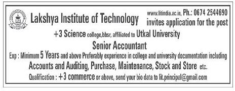 Odisha Jobs - Appointment at LIT-Bbsr Aug-2021