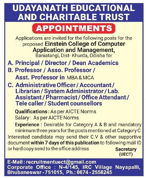 Odisha Jobs - Post-Vacancy at Einstein-College-of-Computer-Application ...