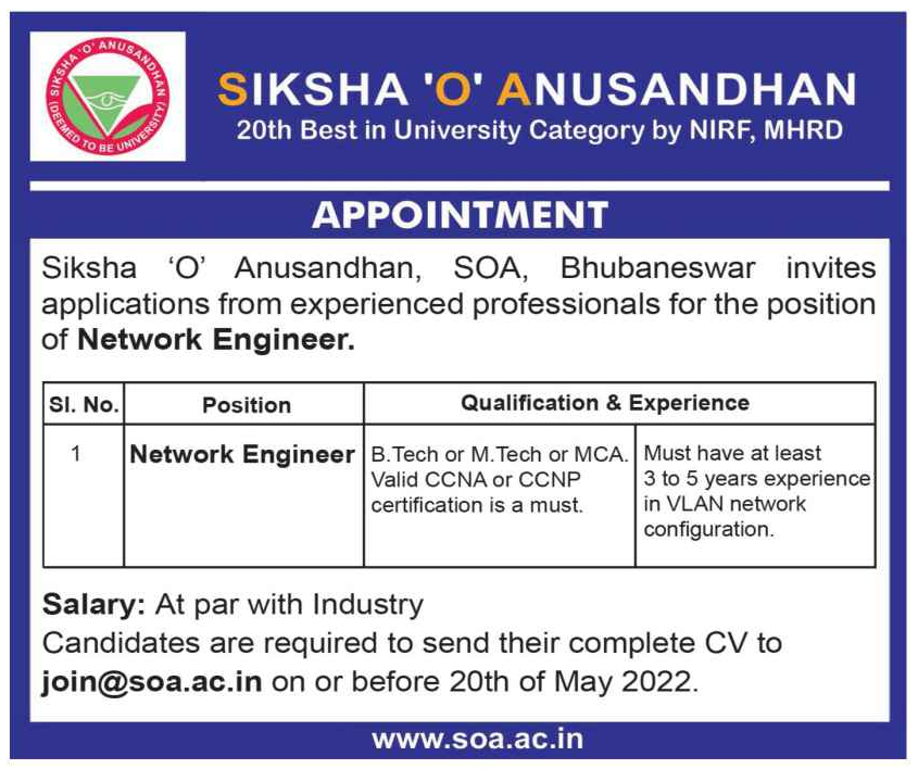 Odisha Jobs - Join at SOA May-2022