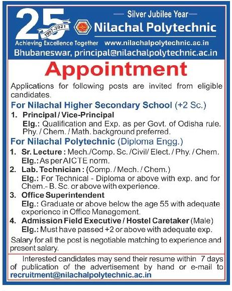 Odisha Jobs - Engagement at Nilachal-Polytechnic May-2022