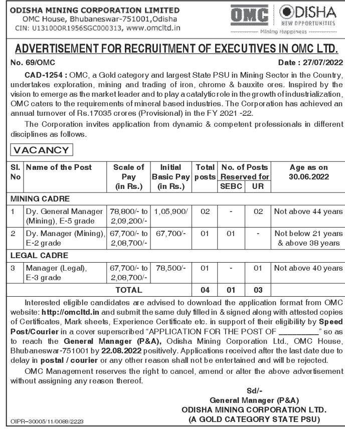 Odisha Jobs - Appointment at OMC July-2022