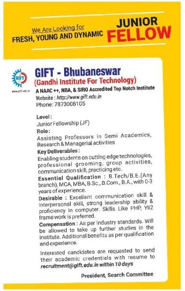 Odisha Jobs - Opportunity at GIFT Sep-2022