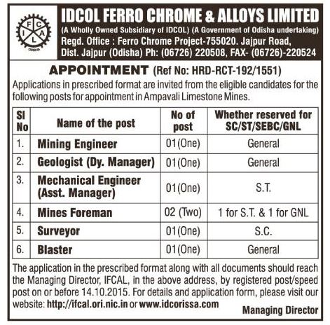 Odisha Jobs - Various Job Openings in Idcol Ferro Chrome and Alloys ...