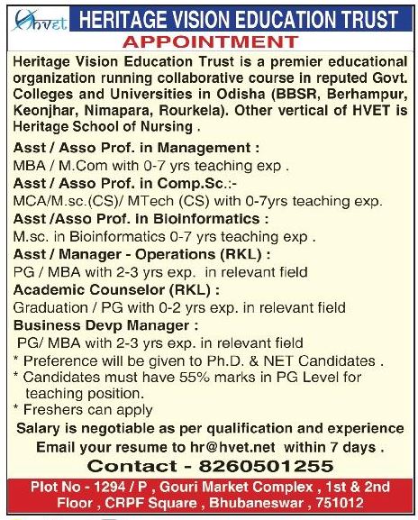 Odisha Jobs - Engagement at Heritage-Vision-Education-Trust Nov-2022
