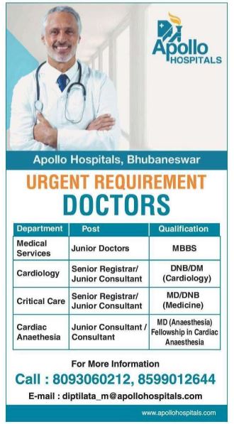 Odisha Jobs - Urgent-Need for Apollo-Hospitals Dec-2022
