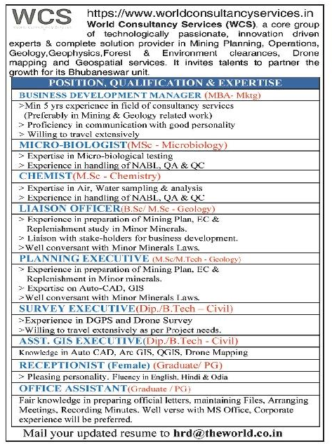 Odisha Jobs - Opportunity at WCS Sep-2023