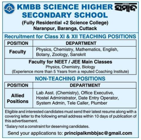 Odisha Jobs - Required for KMBB-SHSS Jan-24