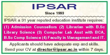 Odisha Jobs - Vacancy at IPSAR Apr-24