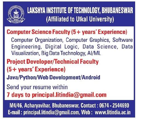 Odisha Jobs - Needs for LIT-Bbsr June-24