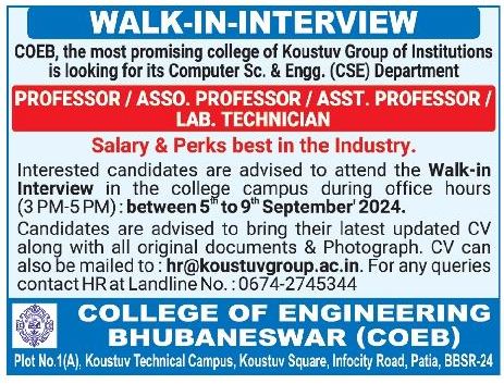 Odisha Jobs - Walk-in at COEB Sep-24