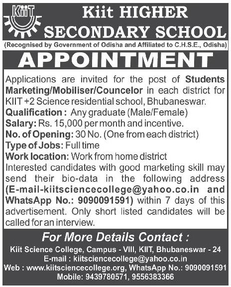 Odisha Jobs - Wanted for KIIT-HSS Dec-24