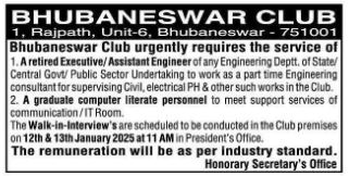 Odisha Jobs - Walk-in at Bhubaneswar-Club Jan-25