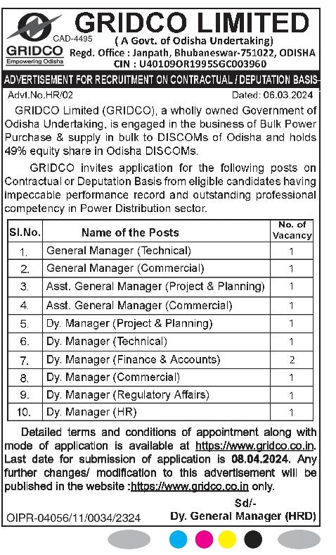 Odisha Jobs - Recruitment at GRIDCO-Ltd Mar-24