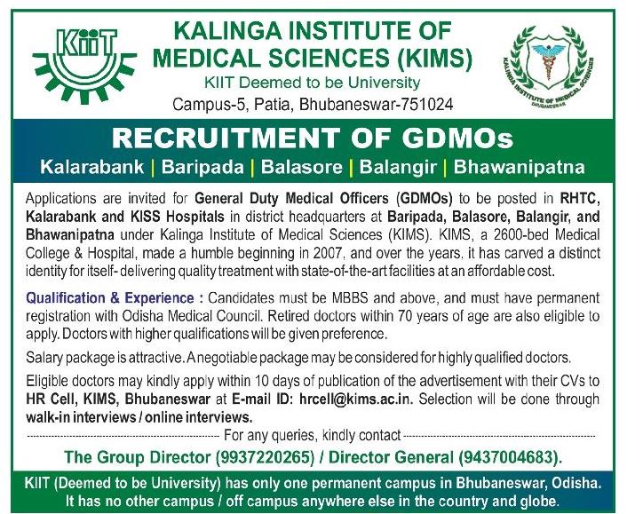 Odisha Jobs - Appointment at KIMS Feb-24