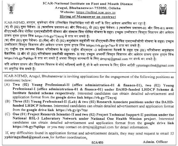 Odisha Jobs - Vacancy at ICAR-NIFMD April-25