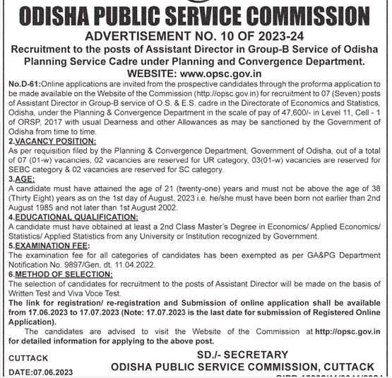Odisha Jobs - Recruitment under OPSC June-2023