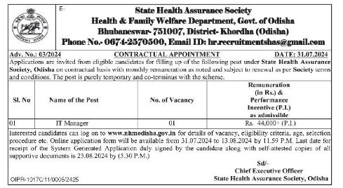 Odisha Jobs - Pos-Vacancy at SHAS July-24